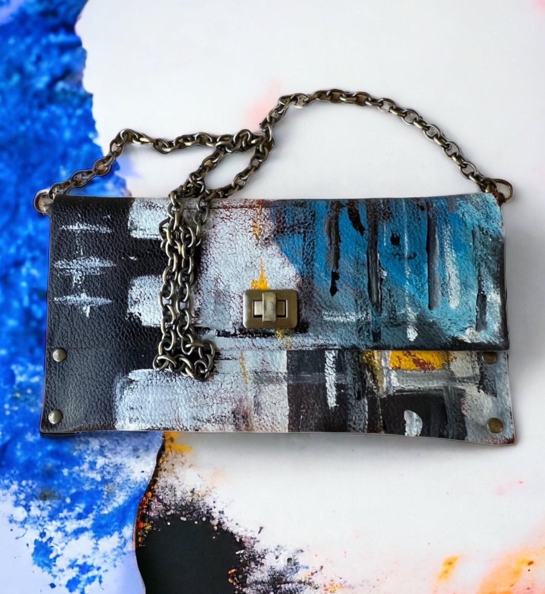 Hand Painted, One of a Kind Clutch, Crossbody Unique Clutch, Leather ...
