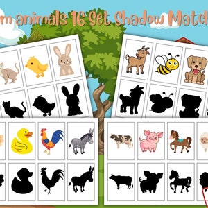 Montessori Farm Animals Shadow Matching Cards Printables Flashcards for ...