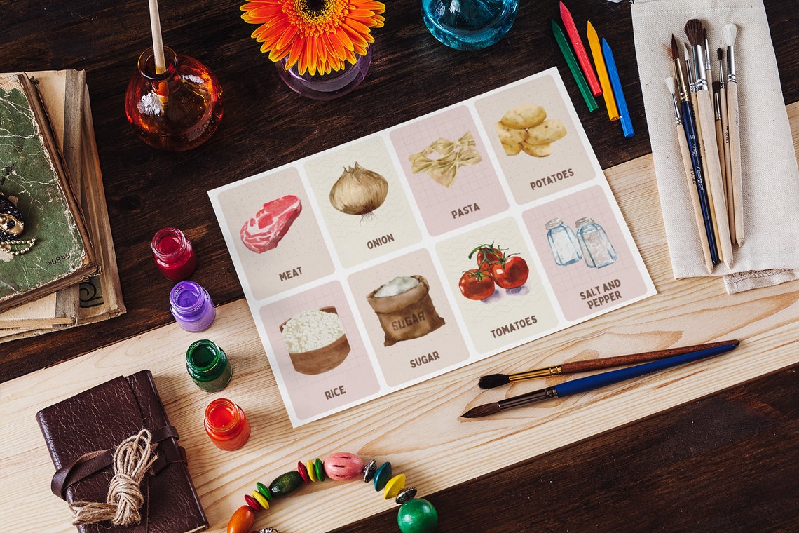 16 Printable Watercolor Food Flashcards Montessori Material Educational ...