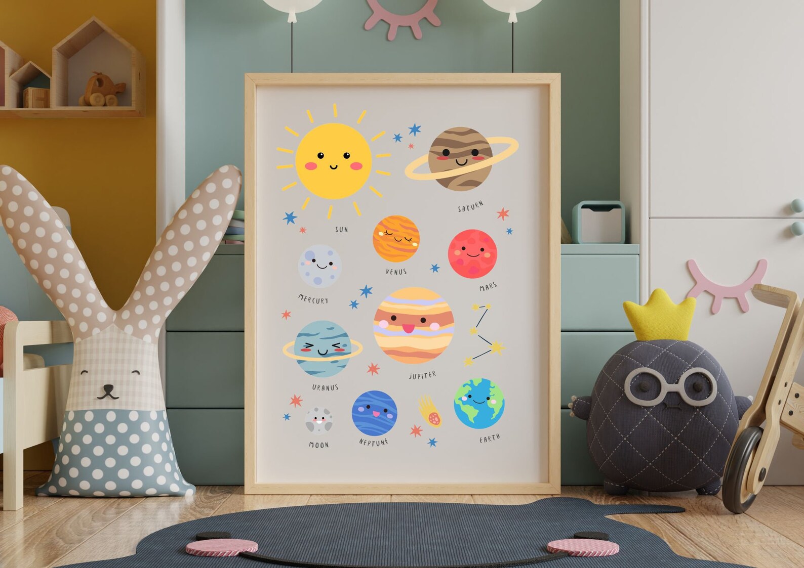Printable Solar System Poster Cute Planets Classroom Decor Educational ...