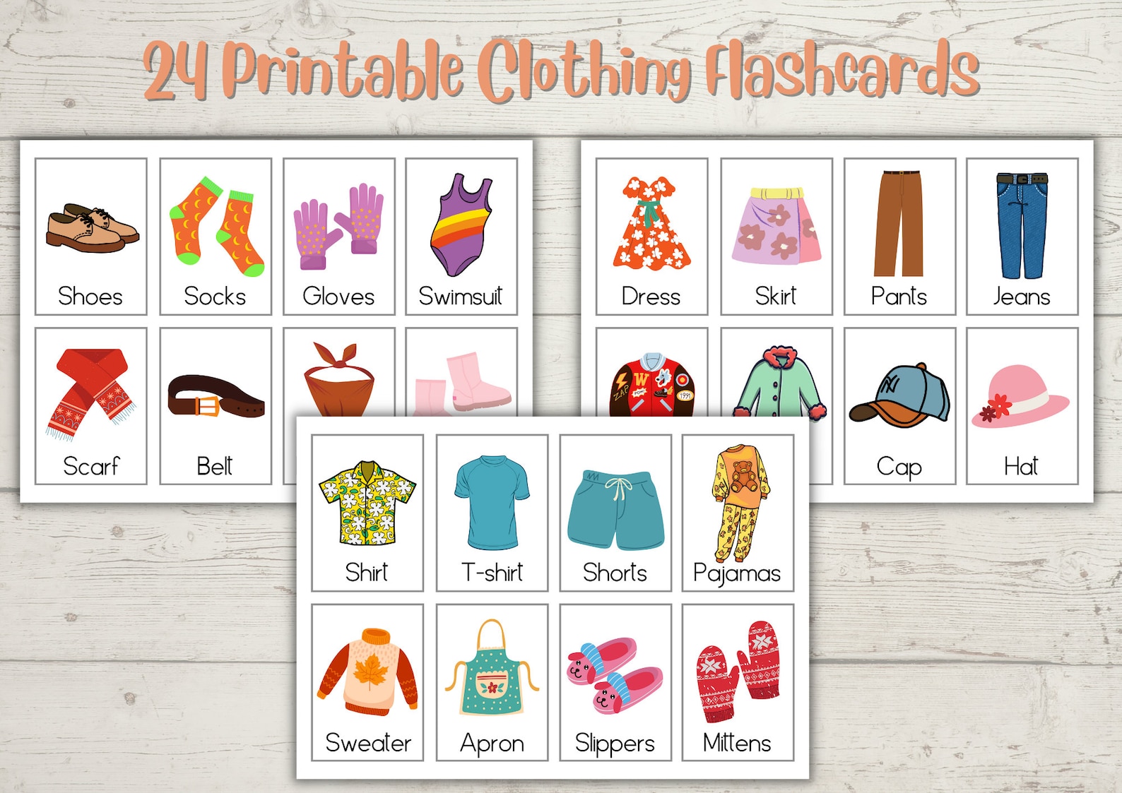 24 Clothes Flashcards Printable for Kids Montessori Clothing - Etsy