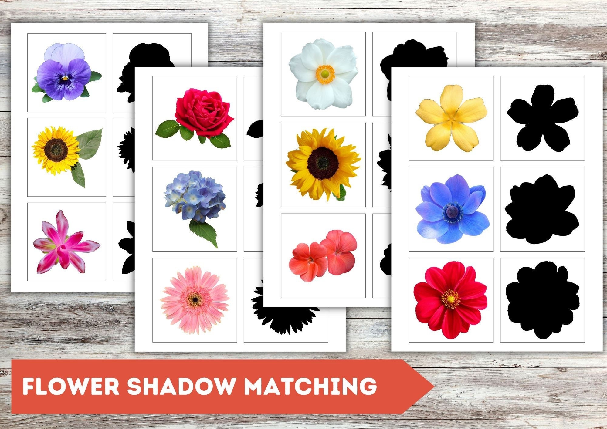 Flower Shadow Matching Cards Printable Montessori Spring Flashcards ...