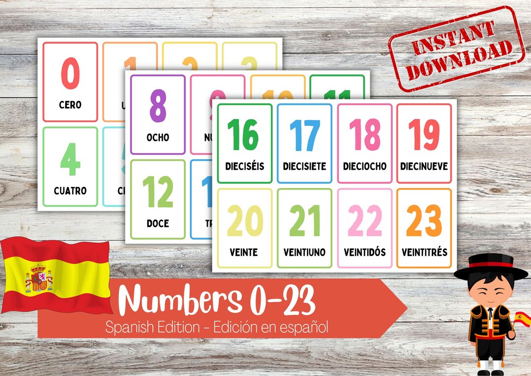 Spanish Number Flashcard Learning Counting 0-23 for Kids Printable ...