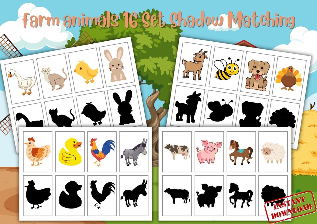 Montessori Farm Animals Shadow Matching Cards Printables Flashcards for ...