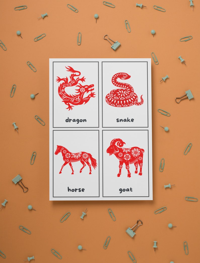 Chinese Zodiac Animals Flashcard Printable Montessori Material ...