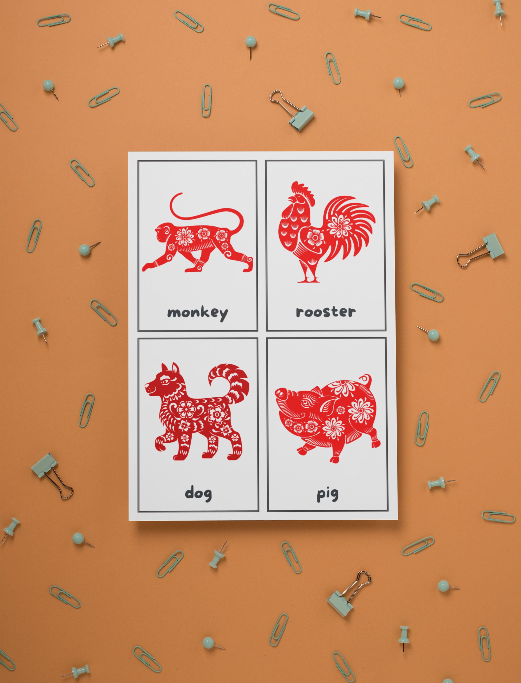 Chinese Zodiac Animals Flashcard Printable Montessori Material ...
