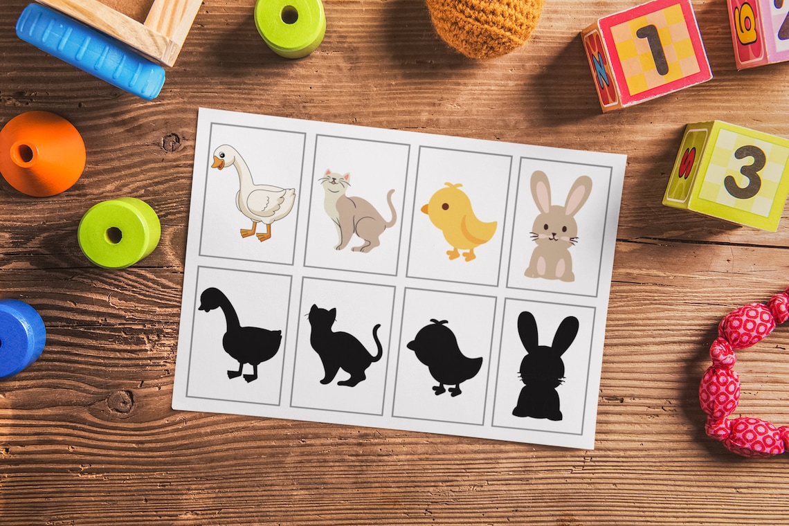 Montessori Farm Animals Shadow Matching Cards Printables Flashcards for ...