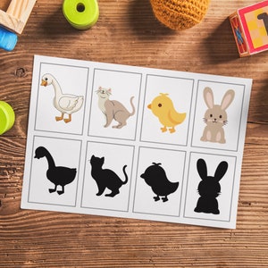 Montessori Farm Animals Shadow Matching Cards Printables Flashcards for ...