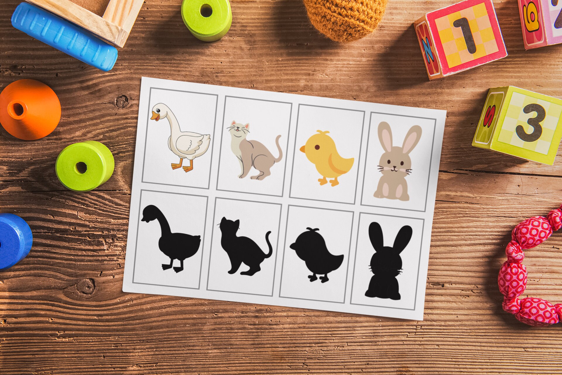 Montessori Farm Animals Shadow Matching Cards Printables Flashcards for ...