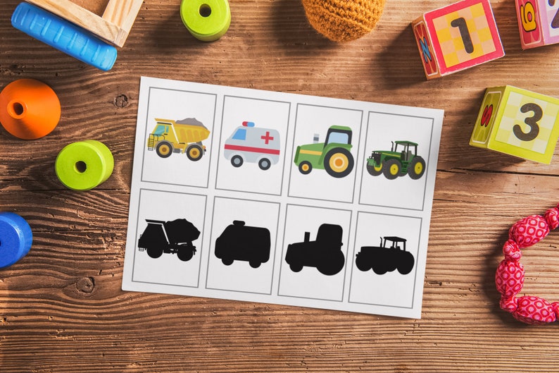 Vehicle Shadow Matching Cards, Montessori Printables Transport Car ...