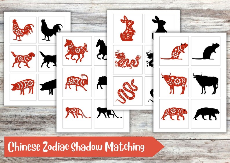 Chinese Zodiac Animals Shadow Matching Cards Printable Montessori ...