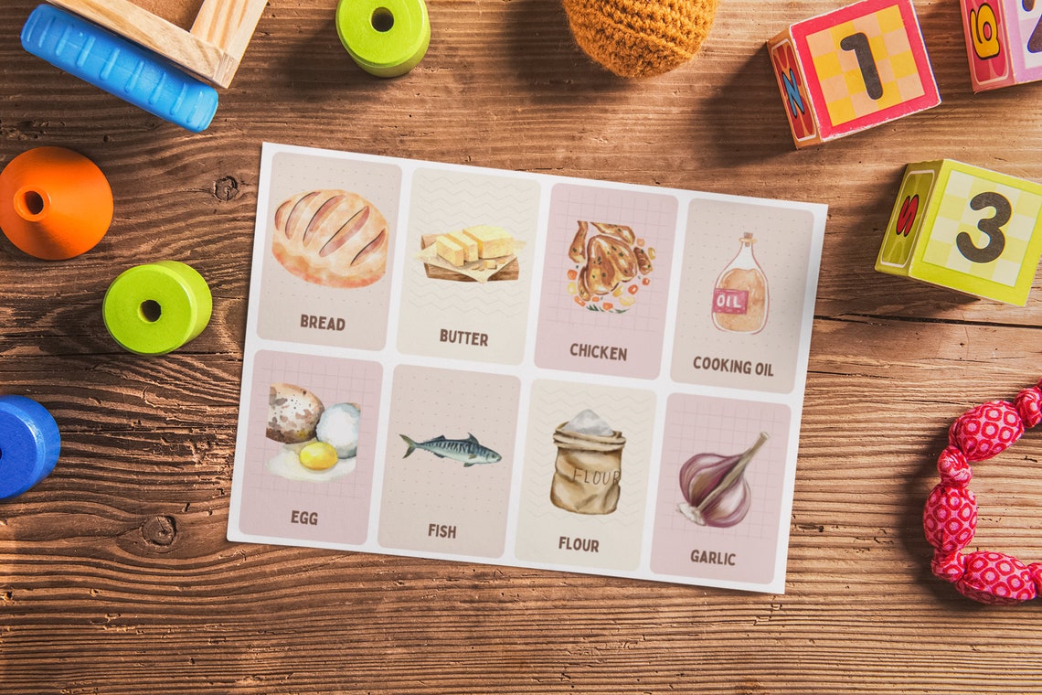16 Printable Watercolor Food Flashcards Montessori Material Educational ...