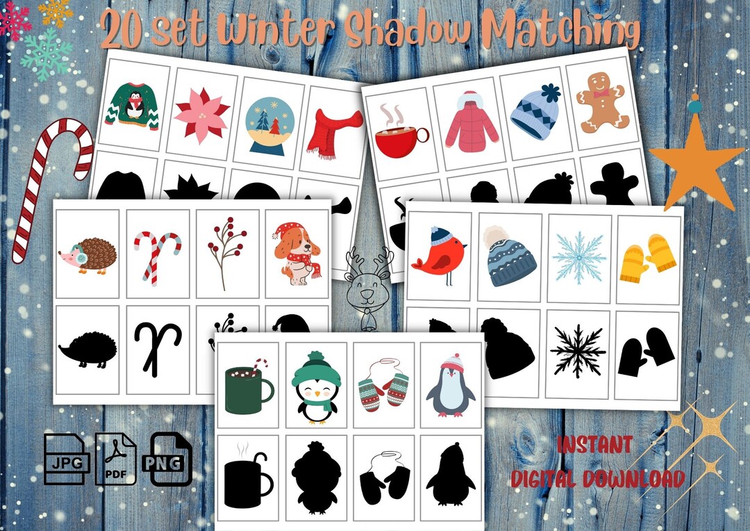 Montessori Winter Shadow Matching Cards 20 Set Printable Flashcards ...