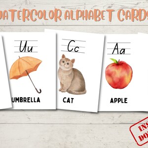 Printable Watercolor Alphabet Cards Classroom Poster Set - Etsy