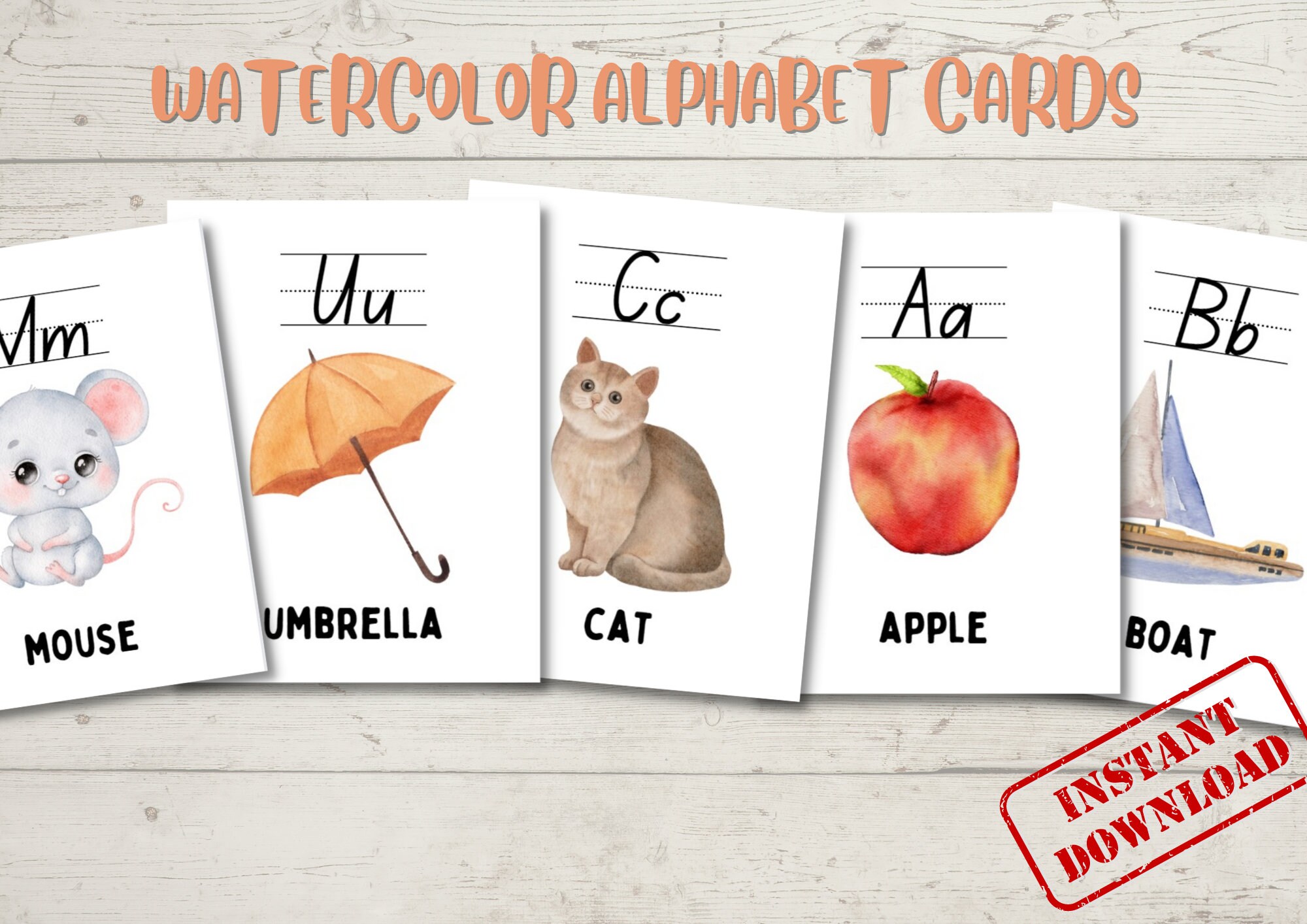 Printable Watercolor Alphabet Cards Classroom Poster Set - Etsy