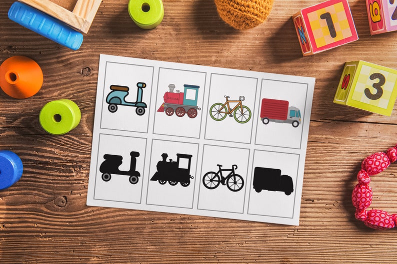 Vehicle Shadow Matching Cards, Montessori Printables Transport Car ...