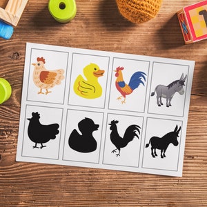 Montessori Farm Animals Shadow Matching Cards Printables Flashcards for ...