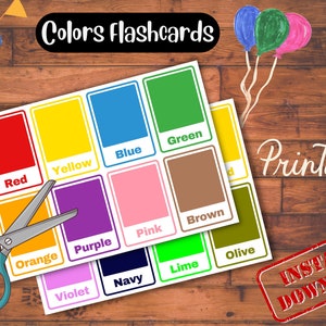 Colors Flashcards Printable for Kids Montessori Cards Learning - Etsy