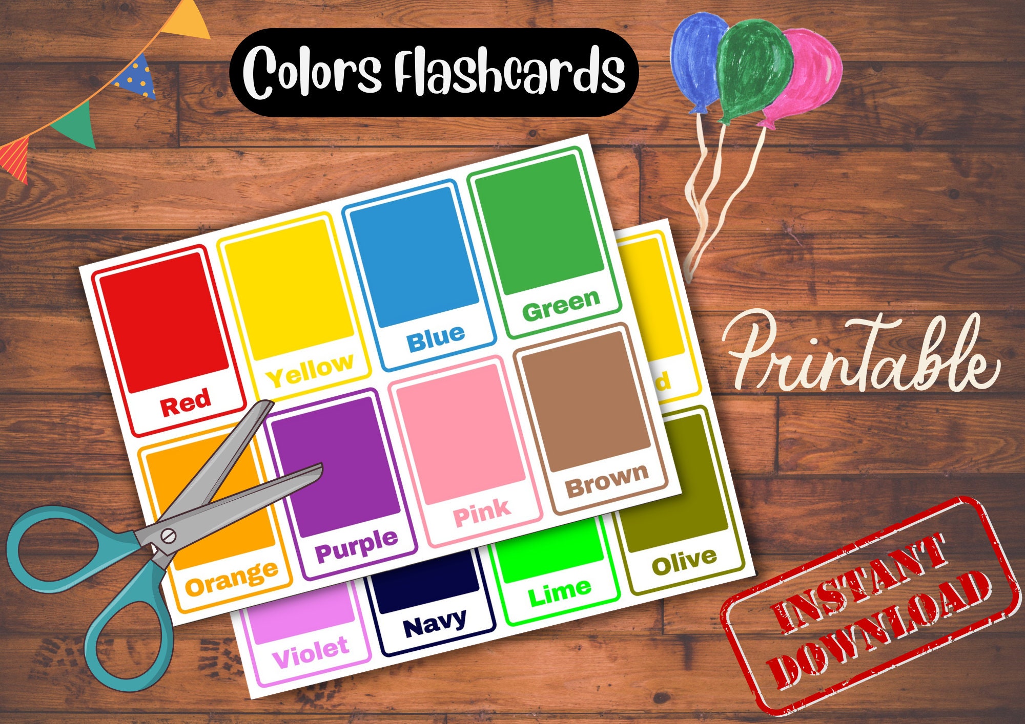 Colors Flashcards Printable for Kids Montessori Cards Learning - Etsy