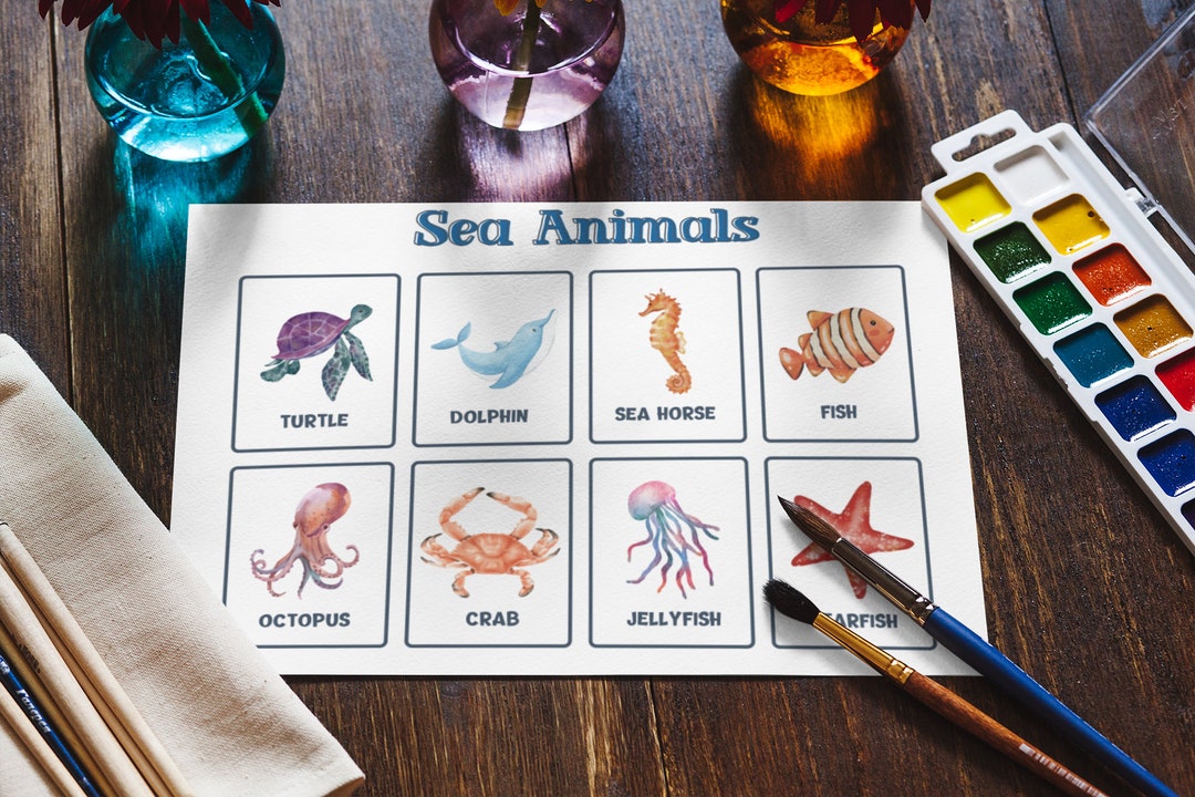 Printable 16 Sea Animal Flashcards Watercolor for Kids Montessori ...