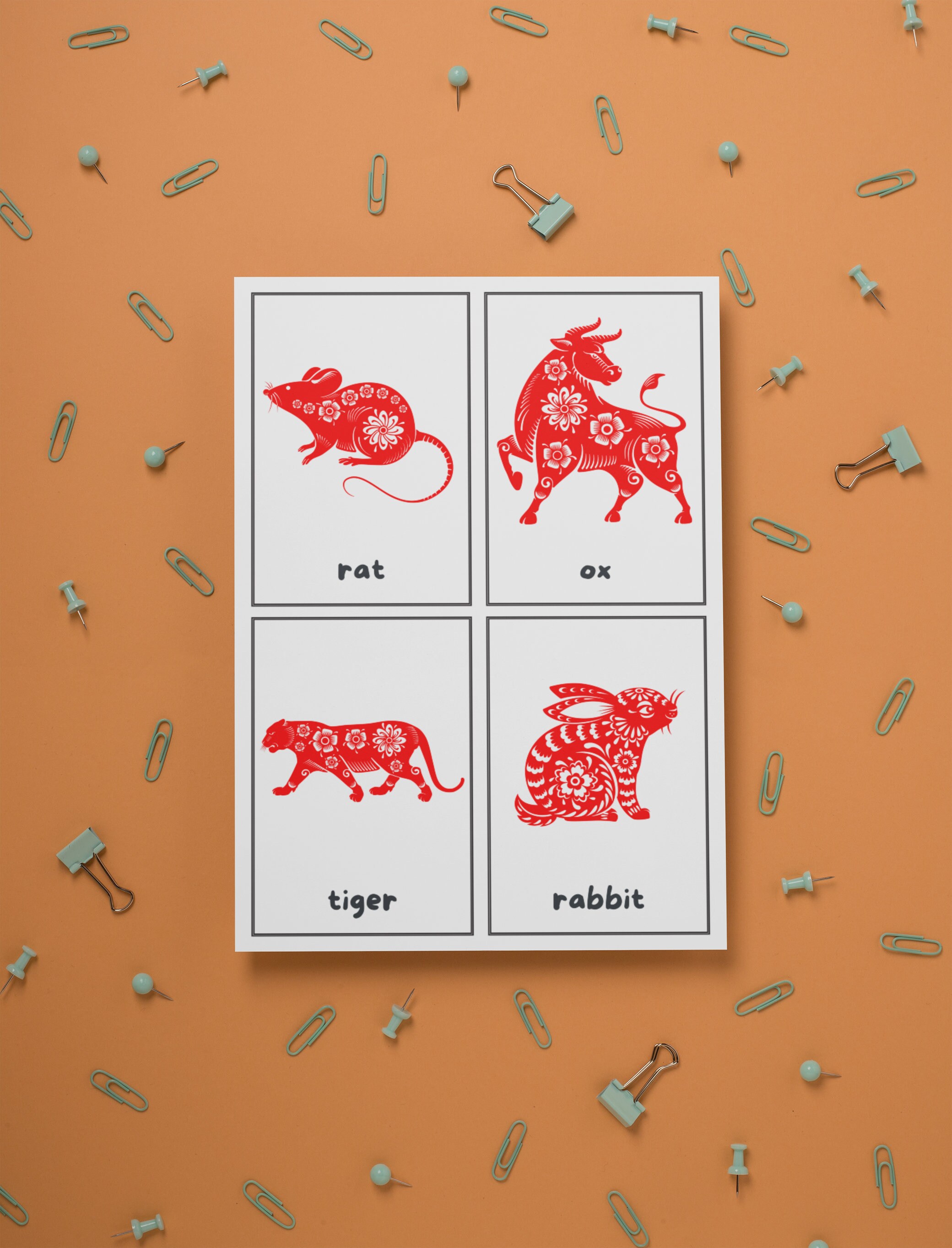 Chinese Zodiac Animals Flashcard Printable Montessori Material ...