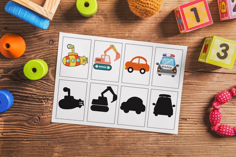 Vehicle Shadow Matching Cards, Montessori Printables Transport Car ...