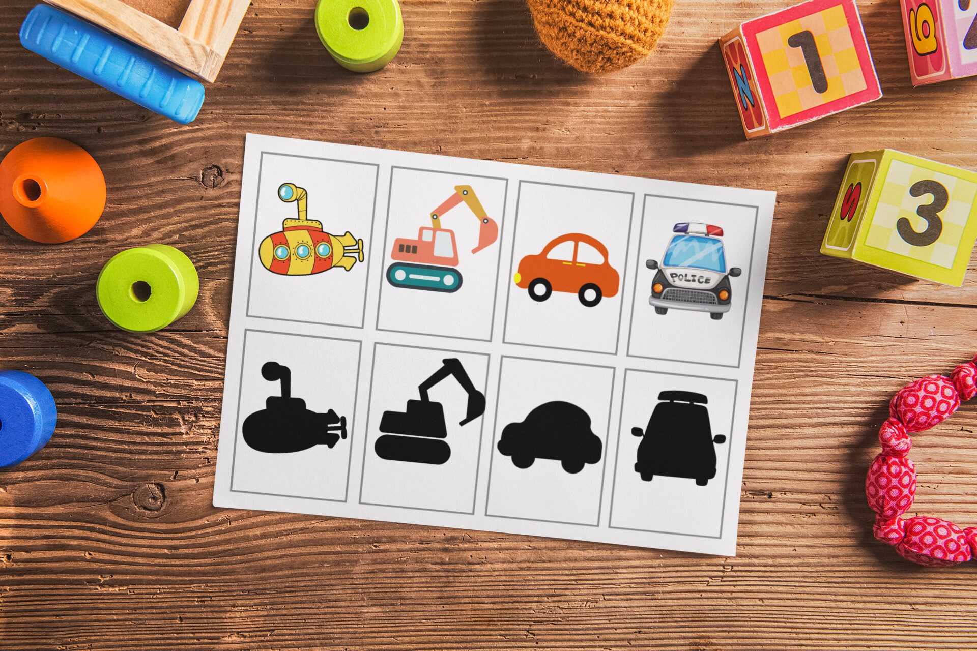 Vehicle Shadow Matching Cards, Montessori Printables Transport Car ...