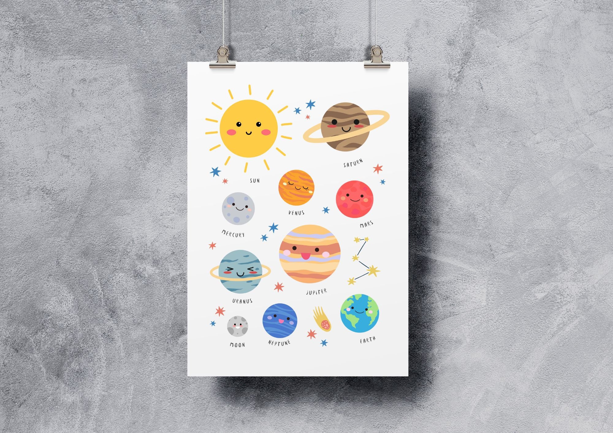 Printable Solar System Poster Cute Planets Classroom Decor Educational ...
