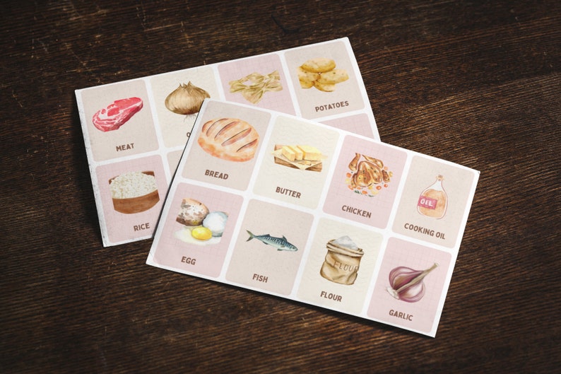16 Printable Watercolor Food Flashcards Montessori Material Educational ...