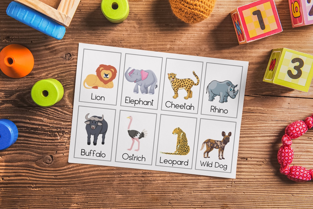 16 Printable Safari Animals Flashcard Cute Jungle Wild African Game ...