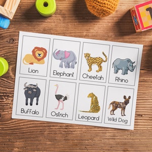 16 Printable Safari Animals Flashcard Cute Jungle Wild African Game ...