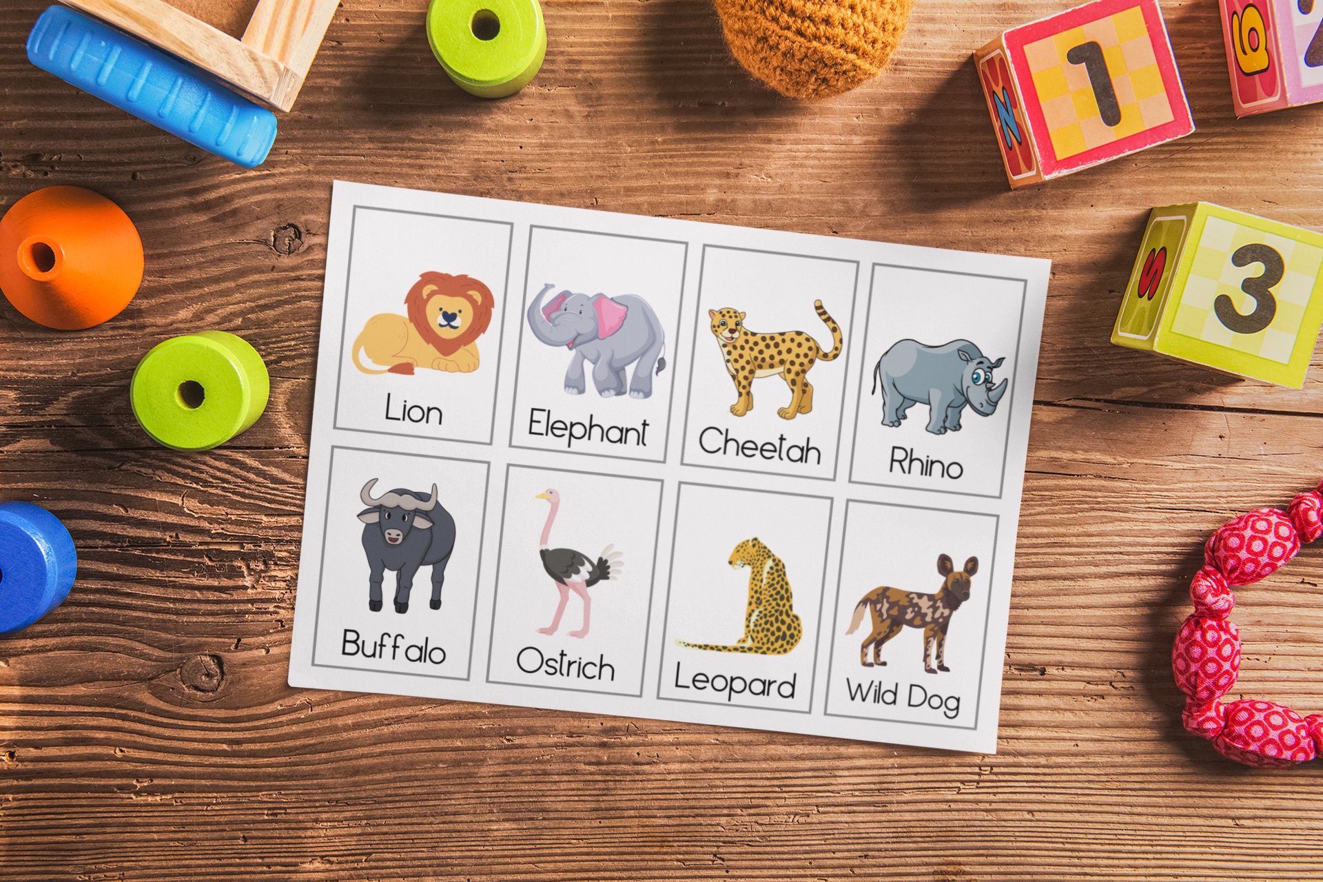 16 Printable Safari Animals Flashcard Cute Jungle Wild African Game ...