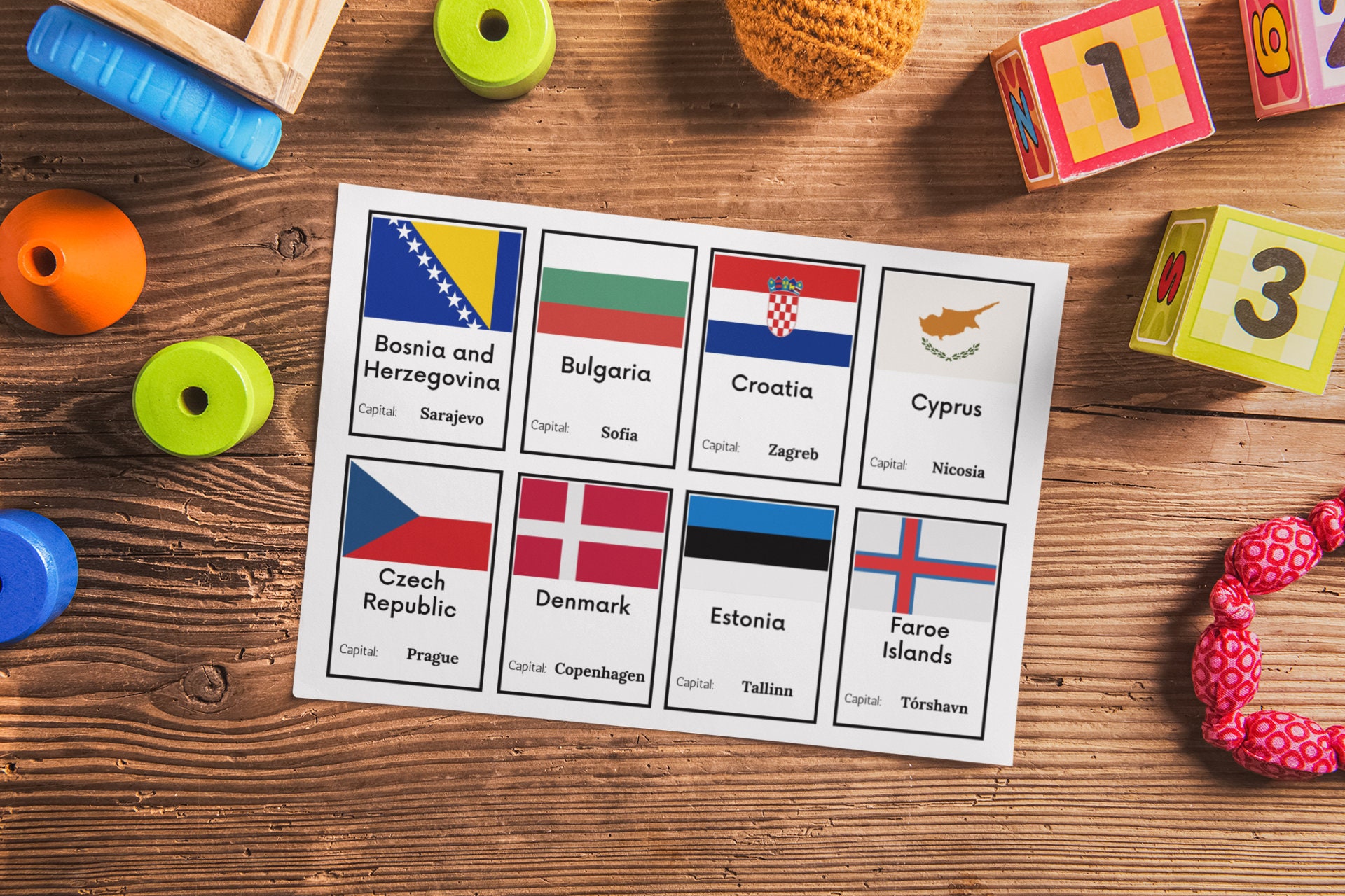 Printable Europe Flags Flashcard 57 European Countries Capital ...