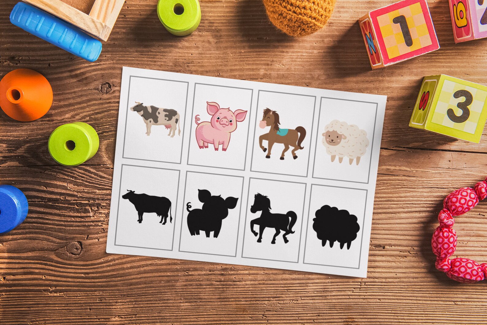 Montessori Farm Animals Shadow Matching Cards Printables Flashcards for ...