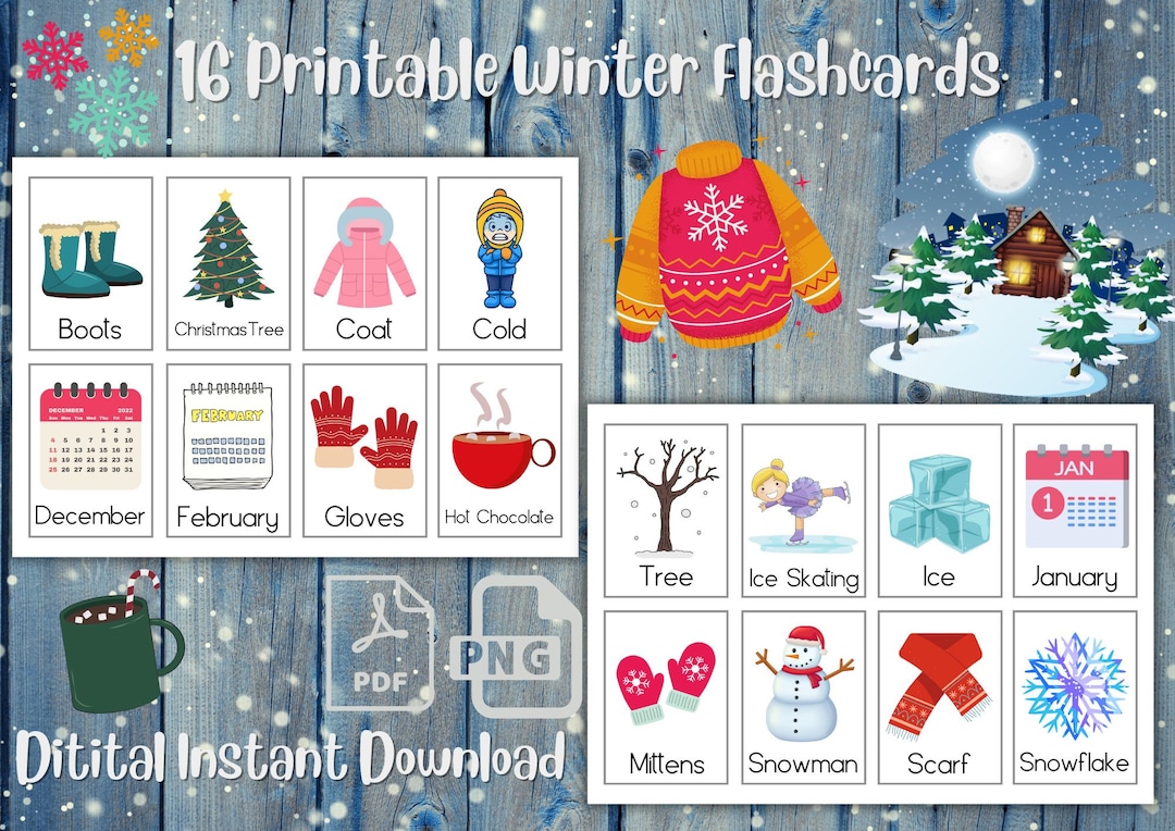 16 Printable Winter Flashcards Kids Montessori Cards Toys Preschool ...