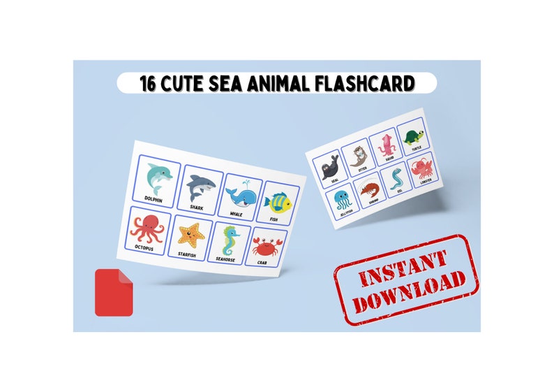 16 Sea Animal Flashcards Printable Ocean Cute Animals Montessori ...
