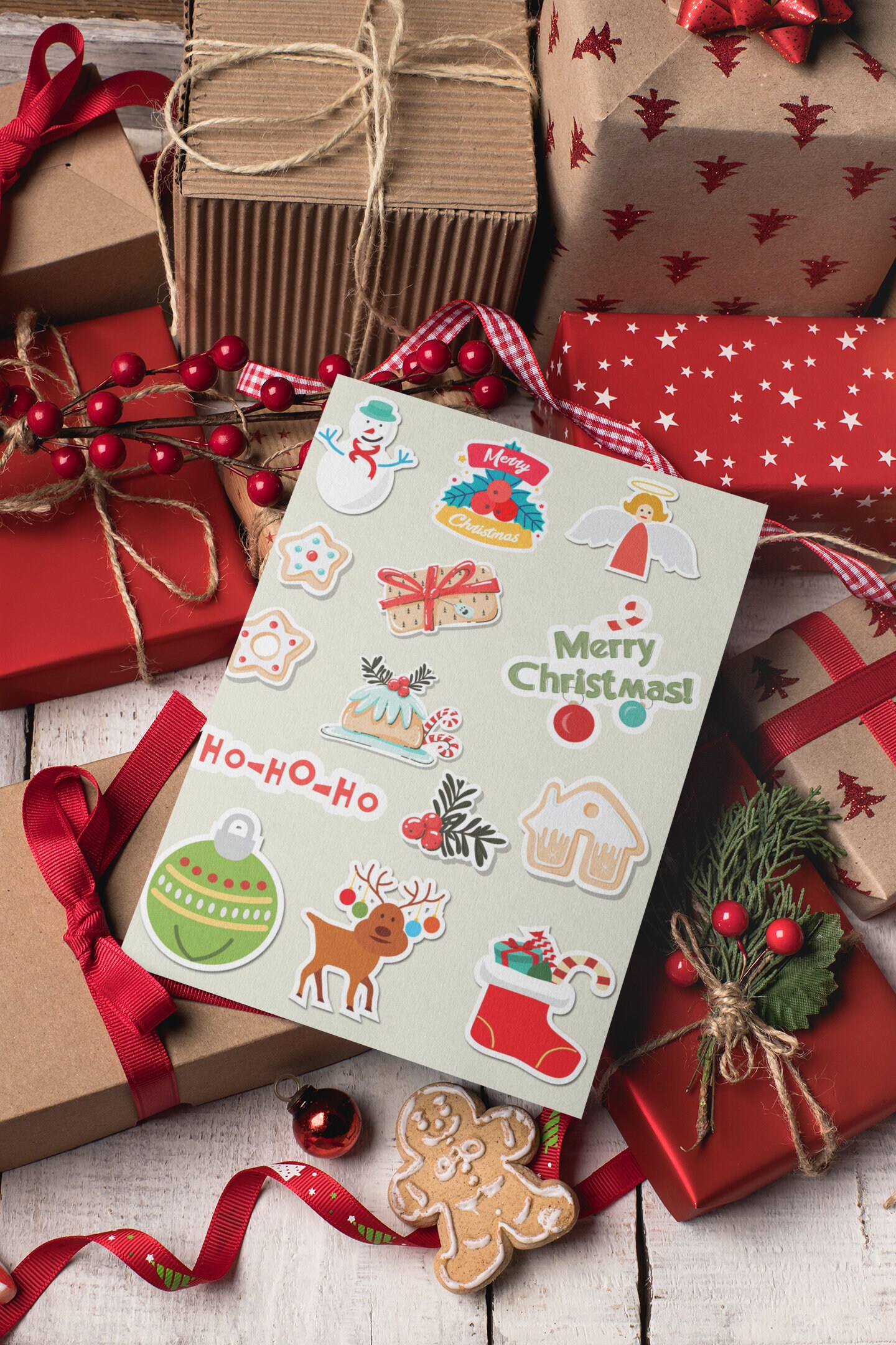 Printable Christmas Stickers Sheet Collection Bundle Set Holiday DIY ...