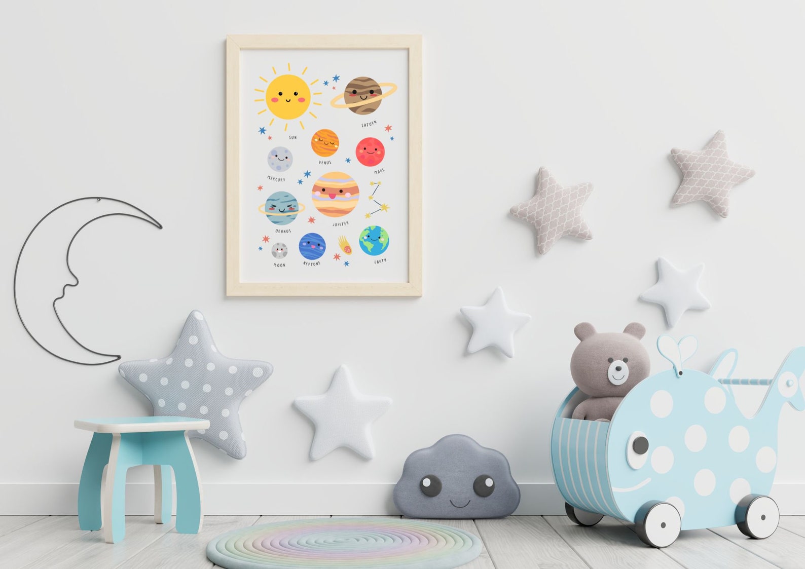 Printable Solar System Poster Cute Planets Classroom Decor Educational ...