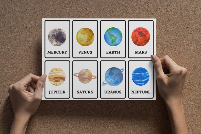 Watercolor Solar System Printable Planets Flashcards Montessori ...