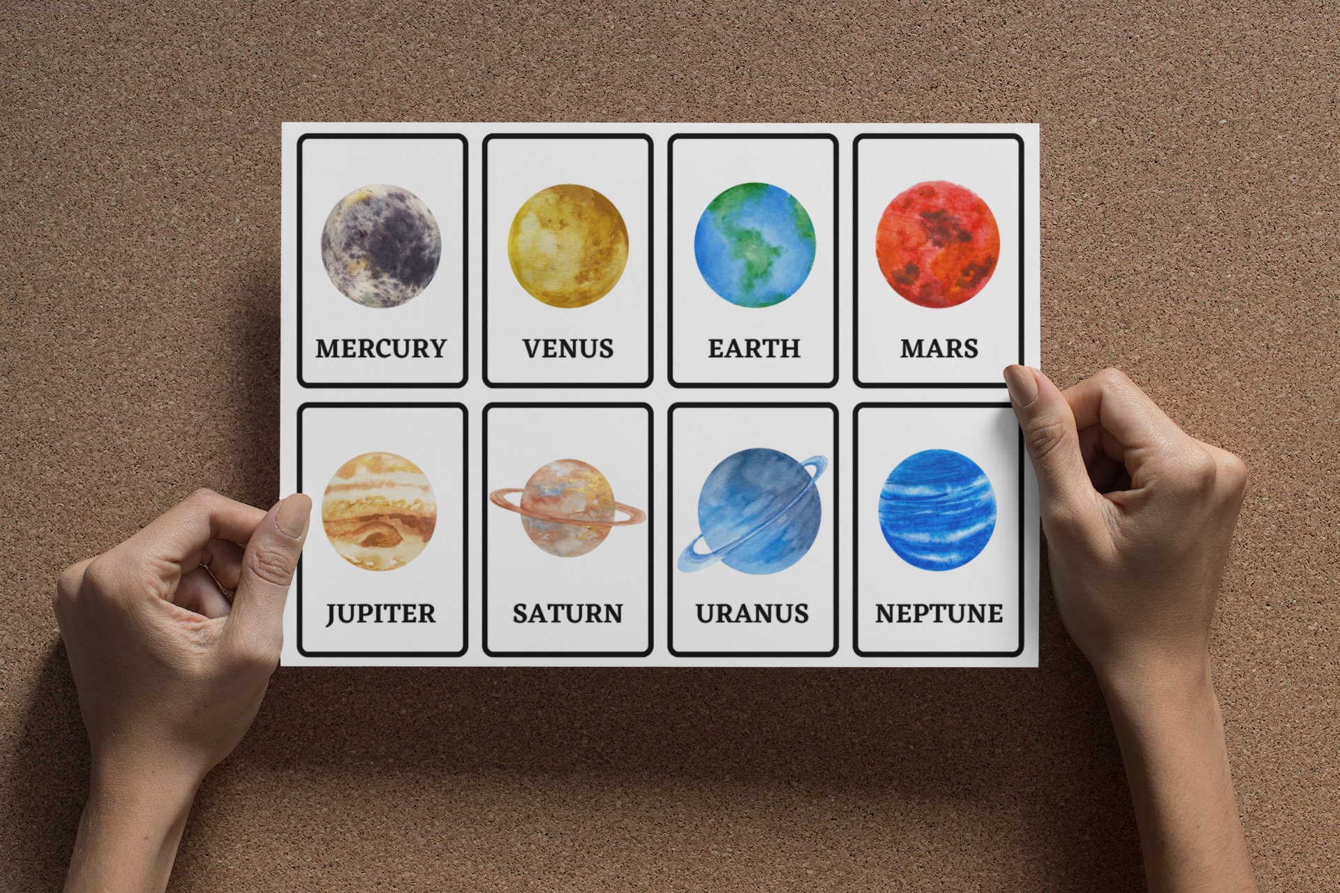 Watercolor Solar System Printable Planets Flashcards Montessori ...
