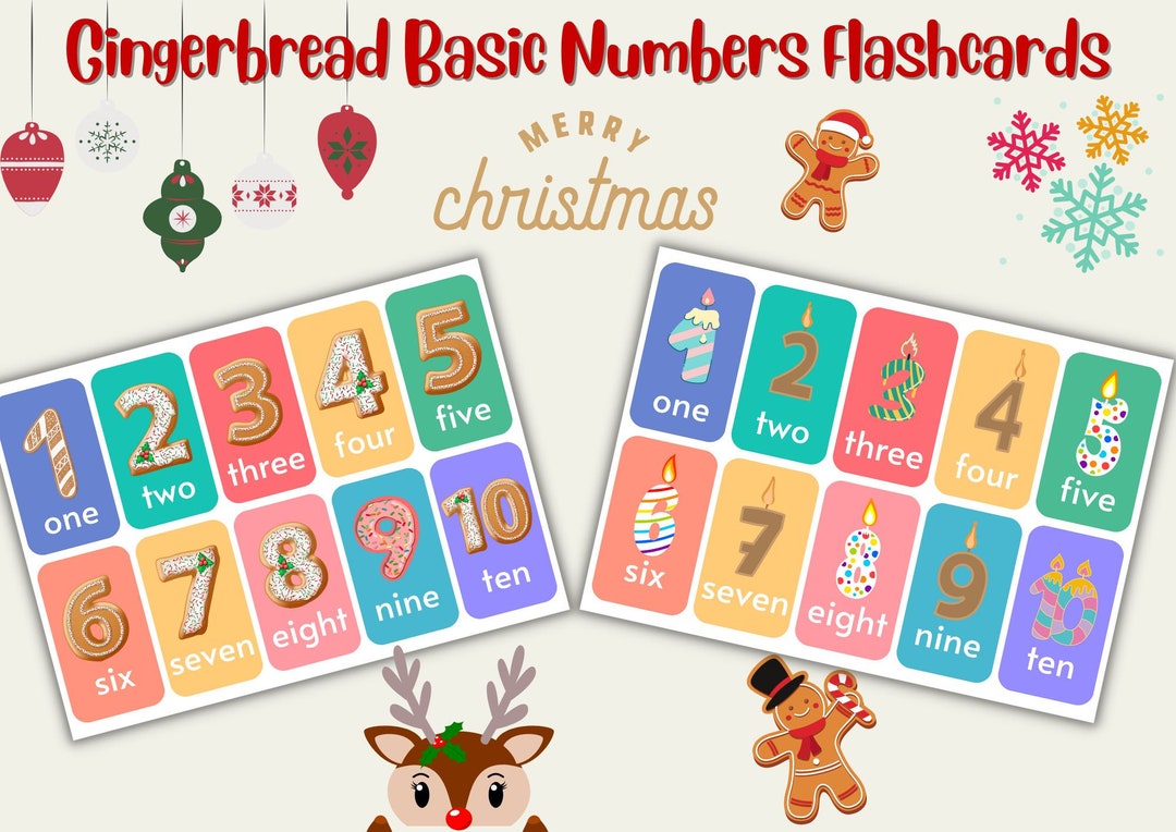 Gingerbread Numbers Flashcard Printable Basic Numbers Flash Cards for ...