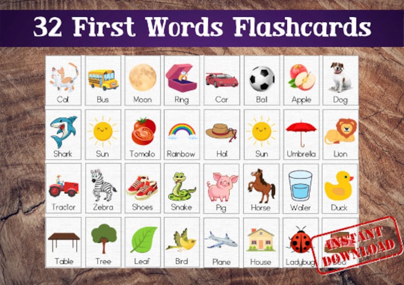 32 Printable First Words Flashcards Montessori Toys Games Learning Kids ...