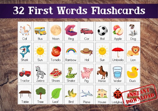 32 Printable First Words Flashcards Montessori Toys Games Learning Kids ...