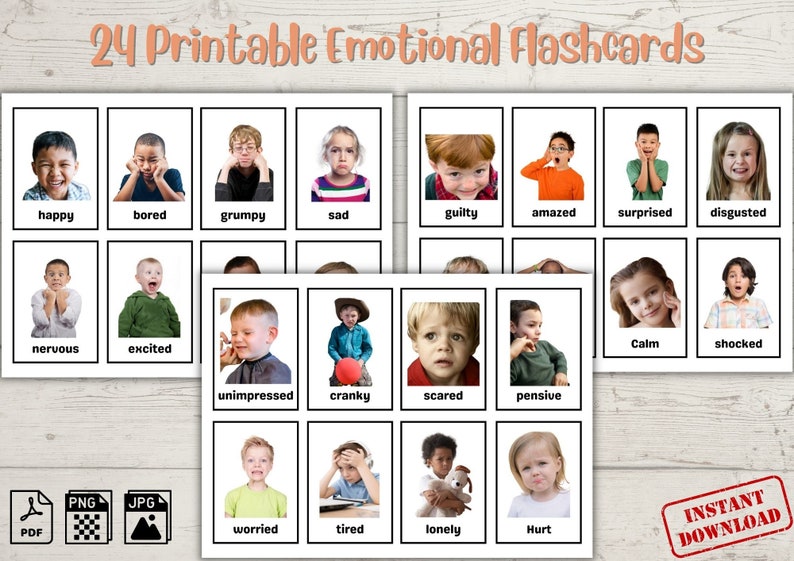 24 Printable Emotional Flashcards Real Kids Photo Chart Flash Card ...