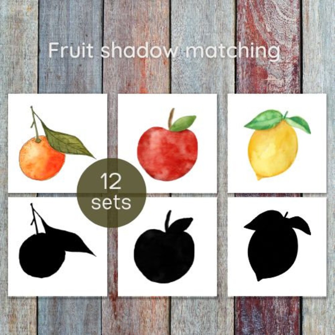 Watercolor Fruit Shadow Matching Cards Printable Montessori Material ...