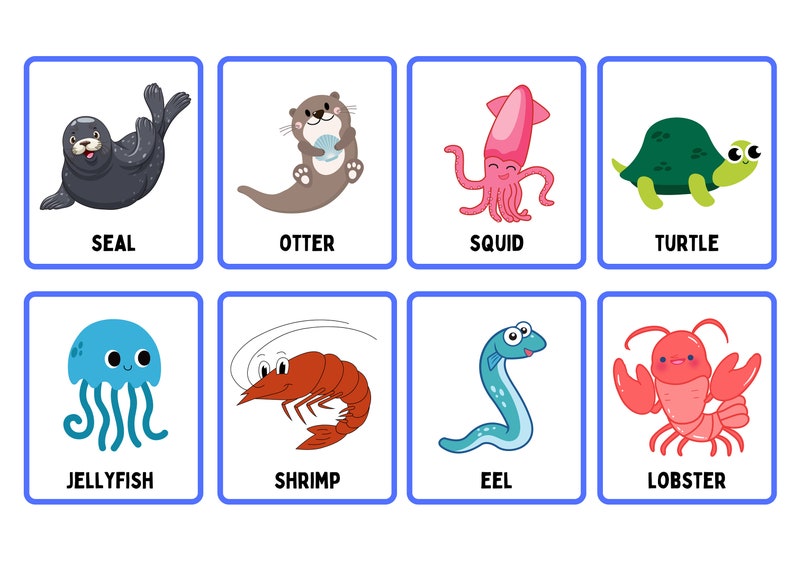 16 Sea Animal Flashcards Printable Ocean Cute Animals Montessori ...