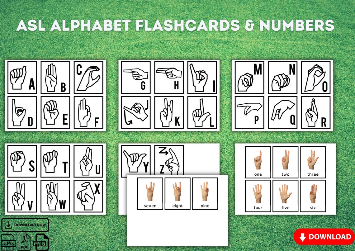 Printable ASL Alphabet Sign Language Letters and Numbers 0-9 Flashcard ...
