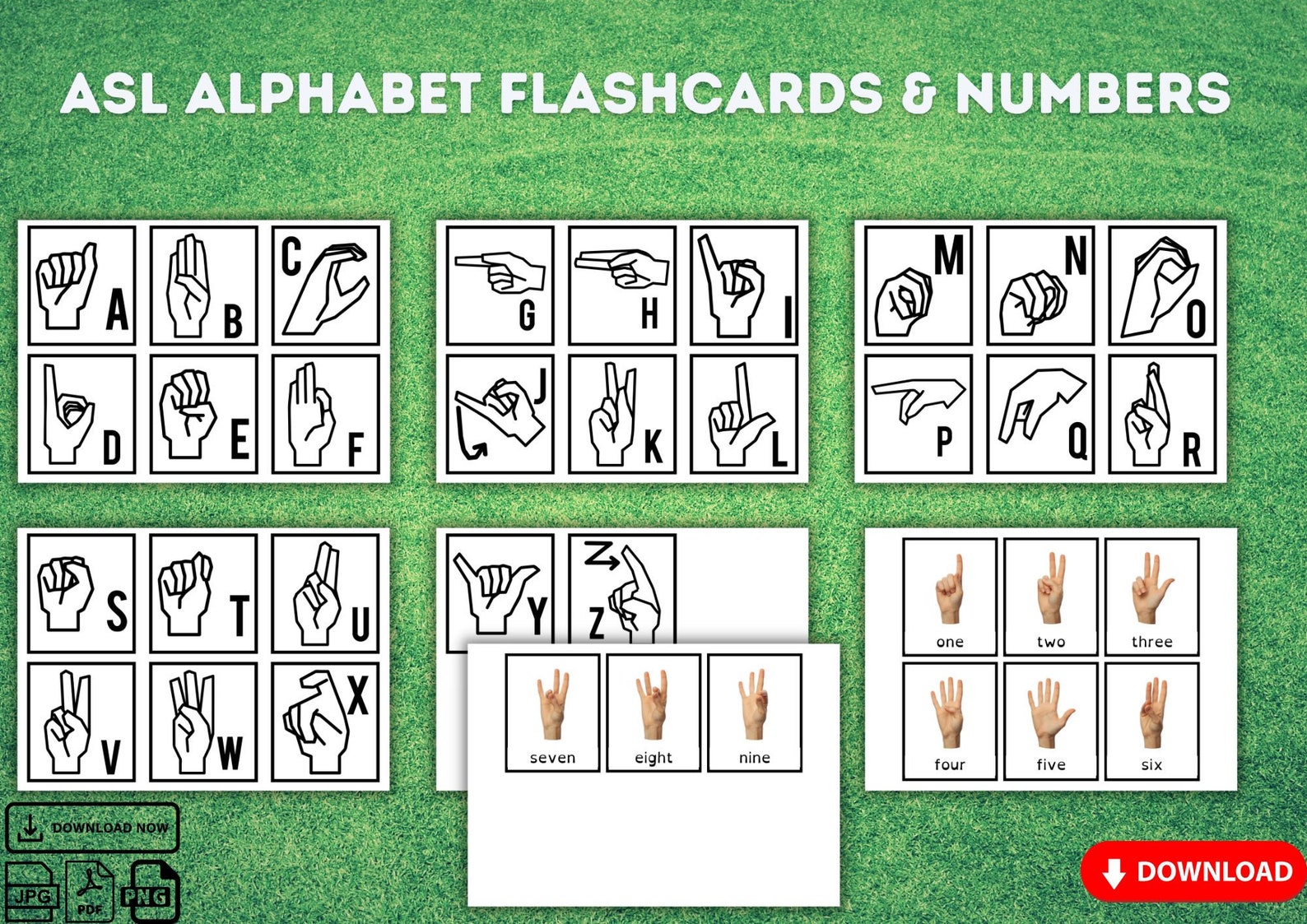 Printable ASL Alphabet Sign Language Letters and Numbers 0-9 Flashcard ...