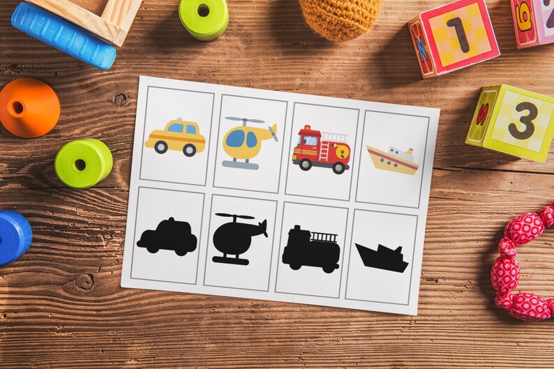 Vehicle Shadow Matching Cards, Montessori Printables Transport Car ...