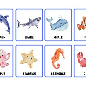 Watercolor Sea Animal Flashcards Printable Ocean Animals Montessori ...